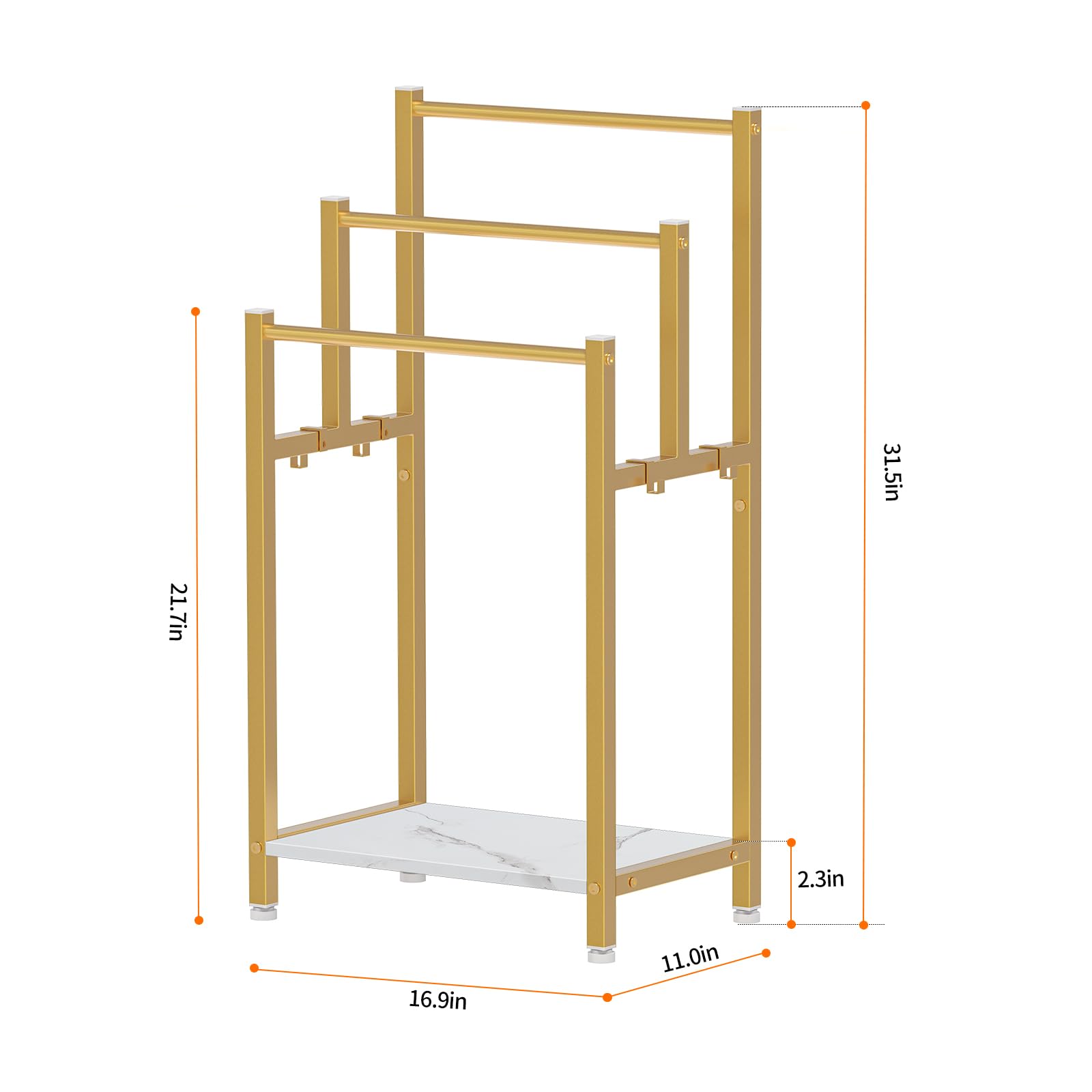 Honiter Towel Racks for Bathroom, 3 Tier Free Standing Towel Rack, Blanket Rack, Metal Towel Holder with Shelf for Bathroom Accessories Organizer for Bath Storage & Hand Towels, Next to Tub or Shower