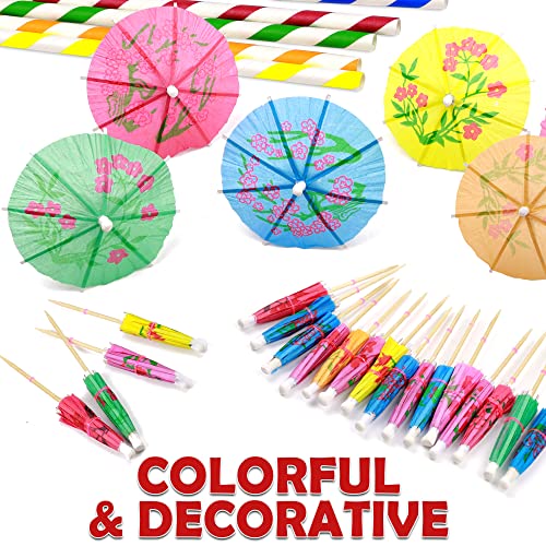 Cocktail Drink Accessories 300pcs β 100 Drink Umbrellas, 100 Bamboo Knotted Picks, 100 Paper Straws by DEMIGO, Great for Drinks & Appetizers, Hawaiian and Pool Parties