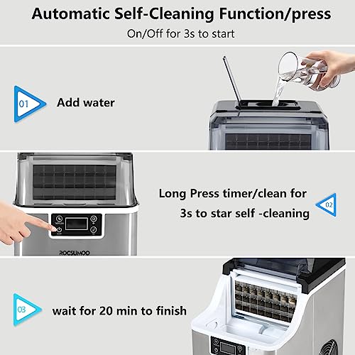 Countertop Ice Maker Countertop Ice Cube Maker Machine 2 Add Water Ways 24Pcs/13Mins, 45Lbs/24H, Self-Cleaning Portable Ice Maker with Ice Scoop & Basket Suitable for Your Home Kitchen and Bar Party
