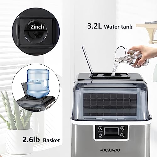 Countertop Ice Maker Countertop Ice Cube Maker Machine 2 Add Water Ways 24Pcs/13Mins, 45Lbs/24H, Self-Cleaning Portable Ice Maker with Ice Scoop & Basket Suitable for Your Home Kitchen and Bar Party