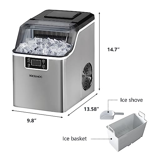 Countertop Ice Maker Countertop Ice Cube Maker Machine 2 Add Water Ways 24Pcs/13Mins, 45Lbs/24H, Self-Cleaning Portable Ice Maker with Ice Scoop & Basket Suitable for Your Home Kitchen and Bar Party