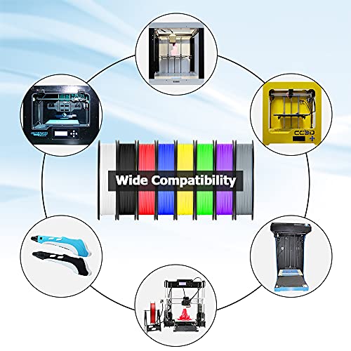 8 Pack 3D Printer Filament, 1.75mm PLA 3D Printing Filament in Total 2KG, 8 Colors Dimensional Accuracy +/- 0.03 mm Widely Compatible for 3D Printing