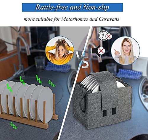 Felt Plate Storage Containers for Caravan, Camping Dish Holder Bag for 8 Plates, Camping Tableware Storage Felt Bag, Motorhome Cupboard Storage Kitchen Accessories, Reduce Noise