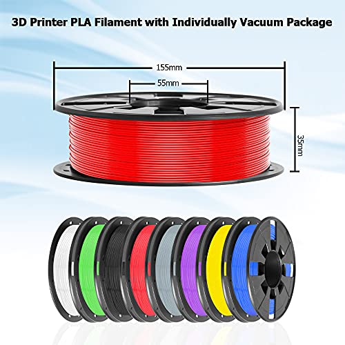 8 Pack 3D Printer Filament, 1.75mm PLA 3D Printing Filament in Total 2KG, 8 Colors Dimensional Accuracy +/- 0.03 mm Widely Compatible for 3D Printing