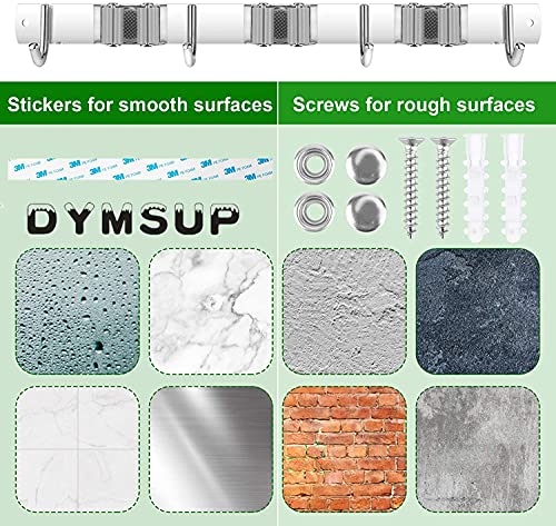 DYMSUP Mop Broom Holder Wall Mounted,3 Rack 4 Hooks Heavy Duty Mop and Broom Organizer Wall Hanging,Stainless Steel Broom Closet Garden Garage Door Tools Hanger Storage 1 Pack