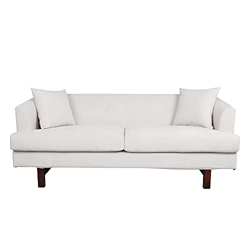 NOSGA Loveseat Sofa, 73'' Mid-Century Modern Sleeper Couch Recliner with Soft Cushion and 2 Pillows for Living Room Apartment Small Space Dorm, White