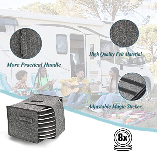 Felt Plate Storage Containers for Caravan, Camping Dish Holder Bag for 8 Plates, Camping Tableware Storage Felt Bag, Motorhome Cupboard Storage Kitchen Accessories, Reduce Noise