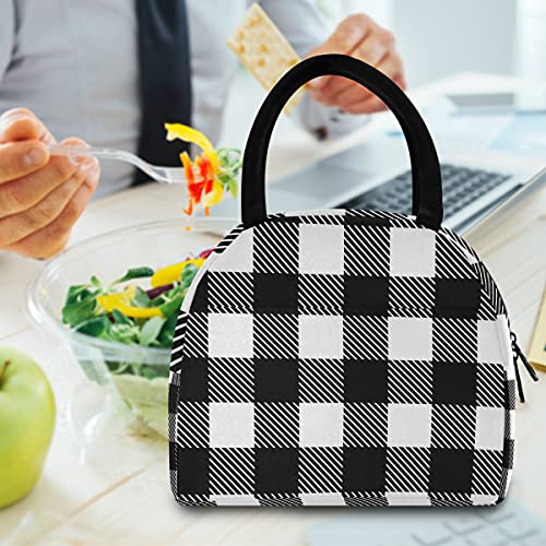 xigua White Black Buffalo Plaid Lunch Bag Insulated Portable Lunch Tote Reusable Lunch Box for Office School Picnic Travel Camping