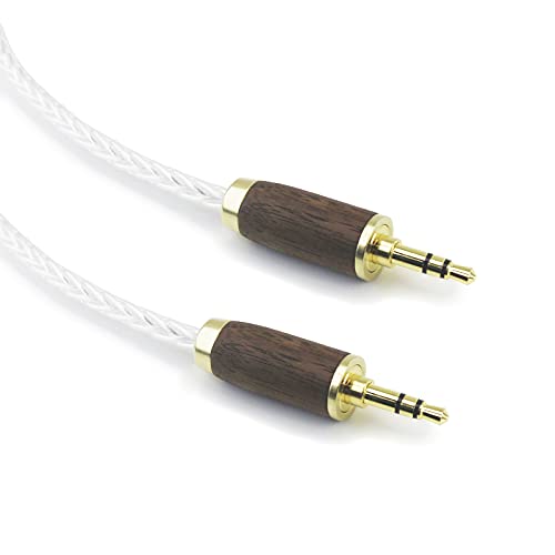 NewFantasia 3.5 mm Male to Male Stereo Audio Cable 8 Cores 6N OCC Copper Single Crystal Silver Plated Wire Walnut Wood Shell AUX Cord for Headphones Car Home Stereos Speaker Smartphone 1.5m/4.9ft
