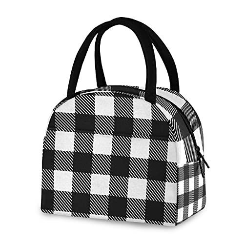 xigua White Black Buffalo Plaid Lunch Bag Insulated Portable Lunch Tote Reusable Lunch Box for Office School Picnic Travel Camping