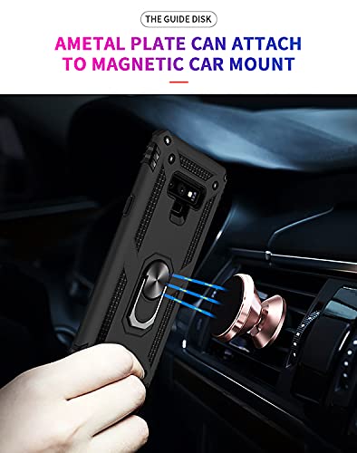 Samsung Note 9 Phone Case, Galaxy Note 9 Case with 3D PET Screen Protector, Androgate Military-Grade Ring Holder Kickstand Car Mount 15ft Drop Tested Shockproof Cover Case for Galaxy Note 9, Black