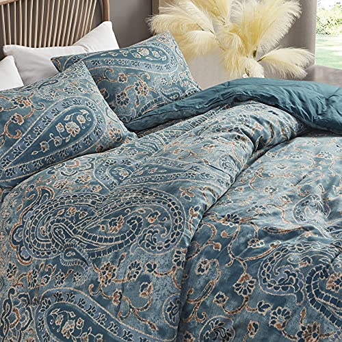 Madison Park Belcourt Sateen Cotton Comforter Set, Breathable, Soft Cover, Trendy, All Season Down Alternative Cozy Bedding with Matching Shams, King/ Cal King, Blue 3 Piece