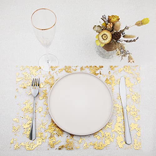 WELTRXE Gold Table Runner, Glitter Metallic Gold Thin Mesh Table Runner Roll 11 Inch x 16 Feet, Event Party Supplies Fabric Table Decorations for Wedding, Bridal Shower, Baby Shower, Birthday Party