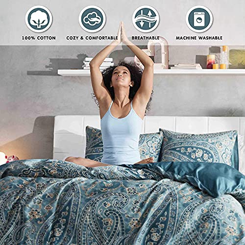 Madison Park Belcourt Sateen Cotton Comforter Set, Breathable, Soft Cover, Trendy, All Season Down Alternative Cozy Bedding with Matching Shams, King/ Cal King, Blue 3 Piece