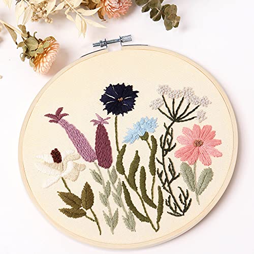 REEWISLY Embroidery Kit for Beginners 4 Sets, Hand DIY Cross Stitch Kits,4 pcs Embroidery Hoop,4 pcs Plants Flowers Embroidery Patterns and Threads,Easy for The Embroidery Beginners to Learnā¦