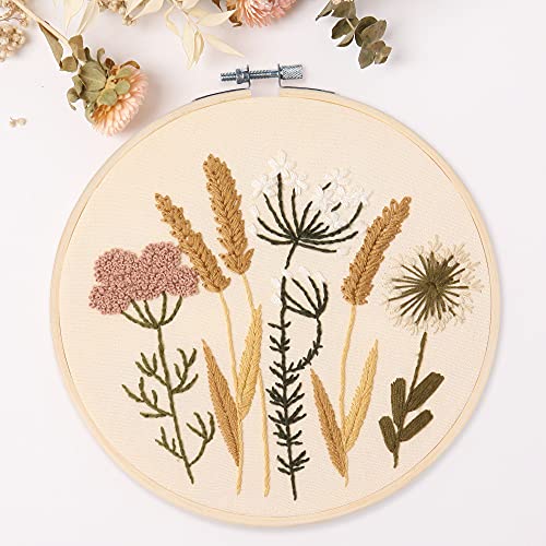 REEWISLY Embroidery Kit for Beginners 4 Sets, Hand DIY Cross Stitch Kits,4 pcs Embroidery Hoop,4 pcs Plants Flowers Embroidery Patterns and Threads,Easy for The Embroidery Beginners to Learnā¦