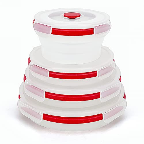 CARTINTS Reusable Collapsible Bowls for Camping, Silicone Food Grade Storage Containers, Silicone Lunch Containers for Microwave, Freeze or Store, Leakproof, Set of 4,Red