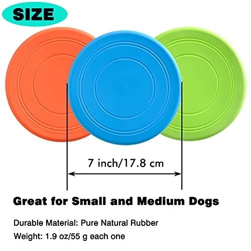 XIGOU Dog Flying Disc, 3 Pack Dog Flyer Dog Toy, Dog Soft Rubber Interactive Lightweight Flying Disc Dog Toy for Small Large Dogs - Floats in Water & Safe on Teeth, 7 inch.