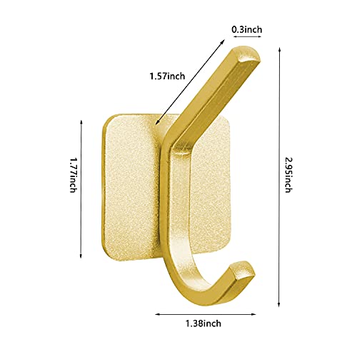 VAEHOLD Adhesive Hooks, Heavy Duty Wall Hooks Waterproof Aluminum Hooks for Hanging Coat, Hat, Towel, Robe, Key, Clothes, Closet Hook Wall Mount for Home, Kitchen, Bathroom,Office (6, Gold)