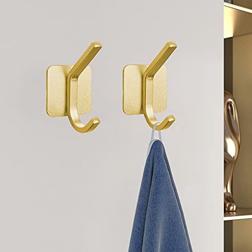 VAEHOLD Adhesive Hooks, Heavy Duty Wall Hooks Waterproof Aluminum Hooks for Hanging Coat, Hat, Towel, Robe, Key, Clothes, Closet Hook Wall Mount for Home, Kitchen, Bathroom,Office (6, Gold)