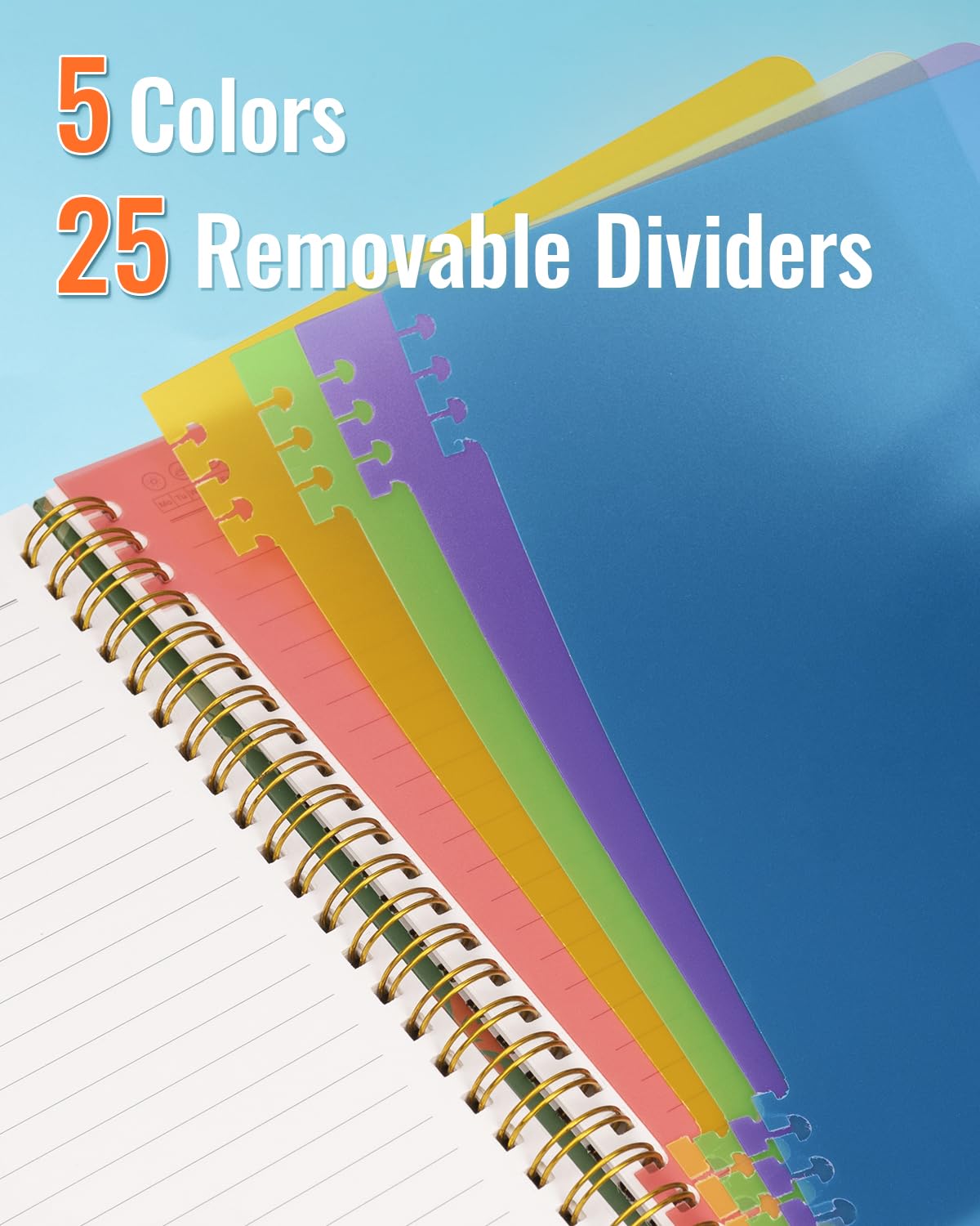 Spiral Notebooks 5 Subject 5-Pack College Ruled Hardcover with Removable Dividers 160 Pages/80 Sheets Each, A5(8.5 "x 5.7") Cute Blooming Floral, for Students Office Business Diary Book