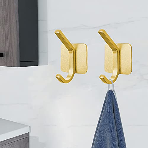 VAEHOLD Adhesive Hooks, Heavy Duty Wall Hooks Waterproof Aluminum Hooks for Hanging Coat, Hat, Towel, Robe, Key, Clothes, Closet Hook Wall Mount for Home, Kitchen, Bathroom,Office (6, Gold)