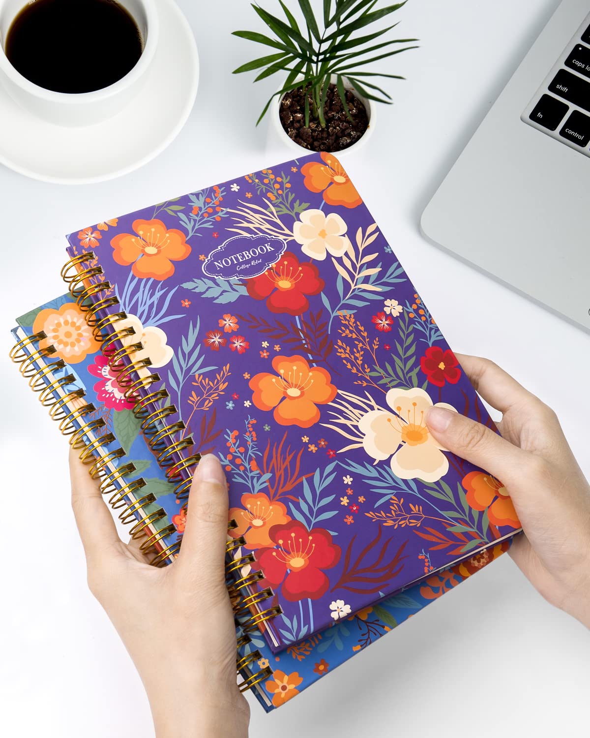 Spiral Notebooks 5 Subject 5-Pack College Ruled Hardcover with Removable Dividers 160 Pages/80 Sheets Each, A5(8.5 "x 5.7") Cute Blooming Floral, for Students Office Business Diary Book