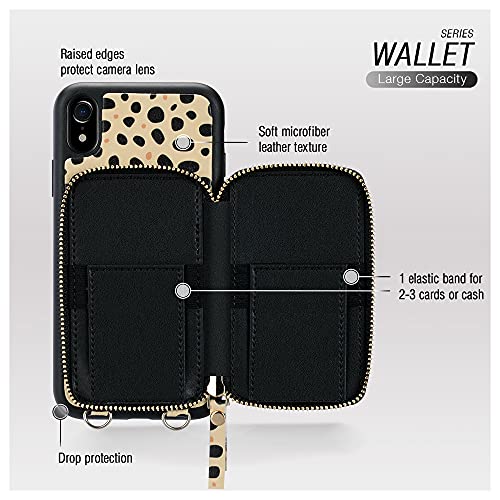 iPhone XR Crossbody Case, iPhone XR Wallet Case, ZVEdeng Zipper Wallet Card Holder Case Crossbody Chain Wrist Strap for Women Leather Purse Shockproof Case for iPhone XR 6.1'' Cheetah Print Skin