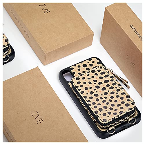 iPhone XR Crossbody Case, iPhone XR Wallet Case, ZVEdeng Zipper Wallet Card Holder Case Crossbody Chain Wrist Strap for Women Leather Purse Shockproof Case for iPhone XR 6.1'' Cheetah Print Skin