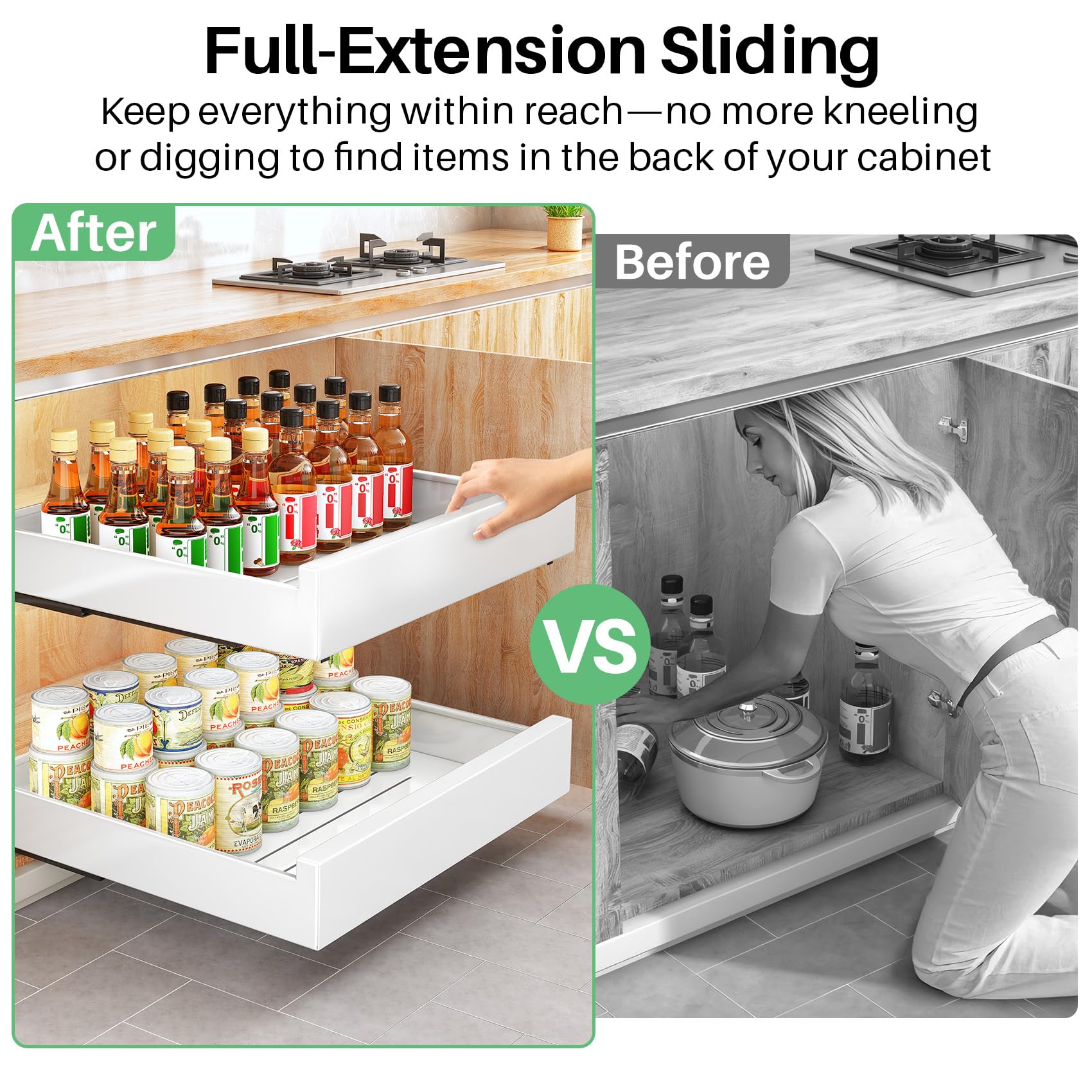 Pull Out Cabinet Organizer Fixed With Adhesive Nano Film,Heavy Duty Storage and Organization Slide Out Pantry Shelves Sliding Drawer Pantry Shelf for Kitchen 15.8"W x 16.9"D x 3.1"H(1PC)