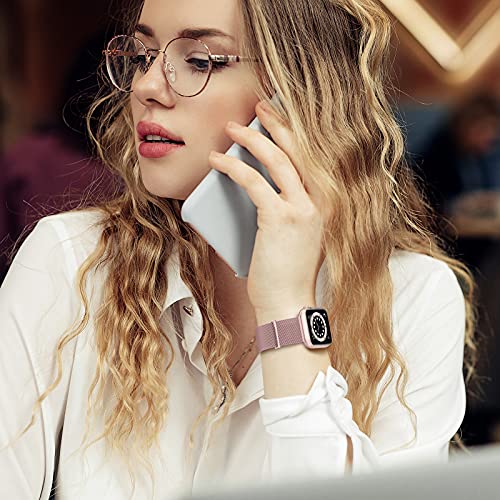 🌈🌈🌈OULUOQI for Apple Watch Band Series Ultra SE 8 7 6 5 4 3 2 1 38mm 40mm 41mm 42mm 44mm 45mm 49mm Women and Men, Stainless Steel Mesh Loop Magnetic Clasp Replacement for iWatch Band ( 38mm/40mm/41mm Rose Gold)