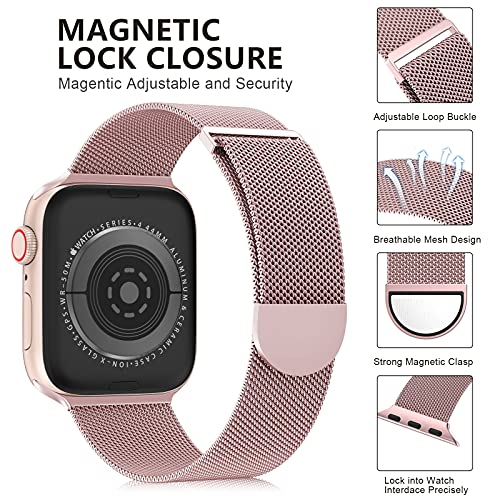 🌈🌈🌈OULUOQI for Apple Watch Band Series Ultra SE 8 7 6 5 4 3 2 1 38mm 40mm 41mm 42mm 44mm 45mm 49mm Women and Men, Stainless Steel Mesh Loop Magnetic Clasp Replacement for iWatch Band ( 38mm/40mm/41mm Rose Gold)