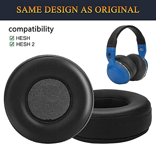 SOULWIT Professional Replacement Earpads Cushions for Skullcandy Hesh & Hesh 2 Wireless Over-Ear Headphones, Ear Pads with Softer Leather, Noise Isolation Foam, Added Thickness (Black)