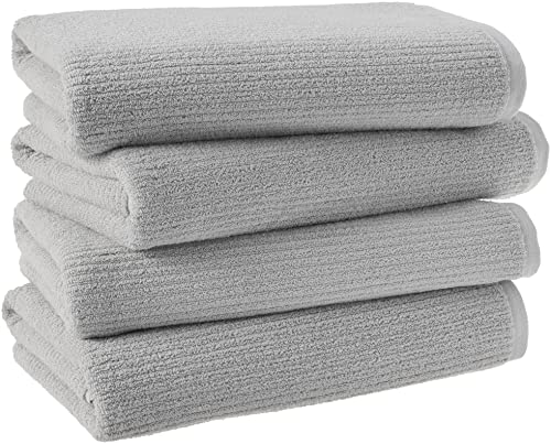 Amazon Aware 100% Organic Cotton Ribbed Bath Towels - Bath Towels, 4-Pack, Light Gray
