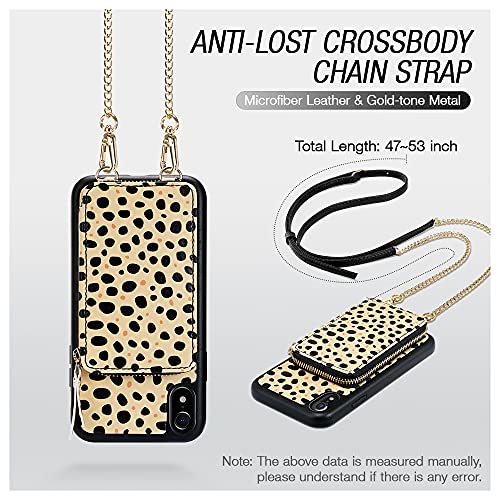 iPhone XR Crossbody Case, iPhone XR Wallet Case, ZVEdeng Zipper Wallet Card Holder Case Crossbody Chain Wrist Strap for Women Leather Purse Shockproof Case for iPhone XR 6.1'' Cheetah Print Skin