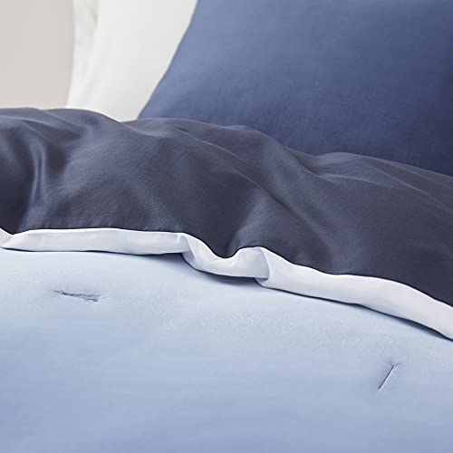 Madison Park 100% Sateen Cotton Comforter Set, Breathable, Soft Cover, Trendy, All Season Down Alternative Cozy Bedding with Matching Shams, Full/Queen (90 in x 90 in), Indigo Blue 3 Piece