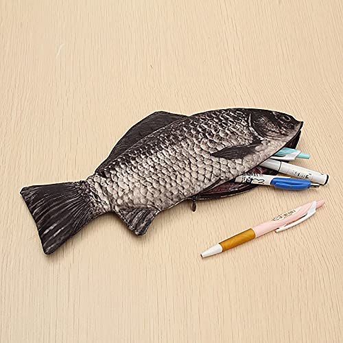 Realistic Fish Shaped Pencil Case, Large Capacity Pencil Pouch with Zipper, Multifunctional Pen Case Make up Bag School Office Stationery Supplies Organizer for Kids Teens Students Adults (12" x 5")