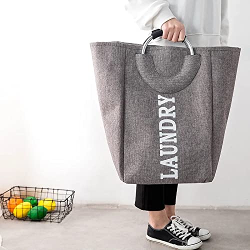 BoMao Laundry Bag, Collapsible Fabric Laundry Hamper with Cushioned Handles, Square Storage Basket for Store Clothes and Toys (Grey)