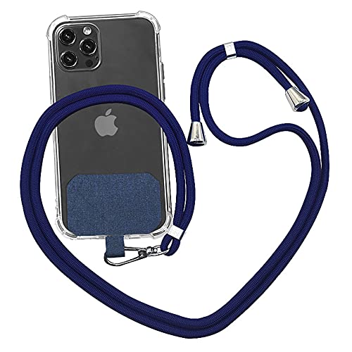 Universal phone lanyard with adjustable nylon neck strap, Crossbody Nylon Patch Phone LanyardsďźDoes not include phone caseďź (Dark Blue)
