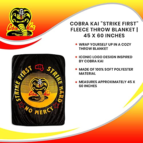 Surreal Entertainment Cobra Kai Strike First Oversized Plush Throw Blanket | Cozy Sherpa Cover For Sofa, Bed Super Soft Fleece Official Karate Kid Collectible 45 x 60 Inches, Yellow, One Size