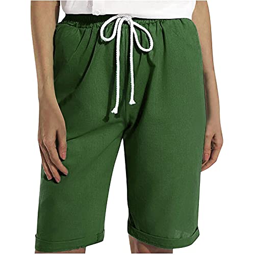 Elastic Waist Knit Bermuda Shorts for Women Drawstring Loose Comfy Jersey Shorts Summer Soft Knee Lenght Short Pants (Green,3X-Large)