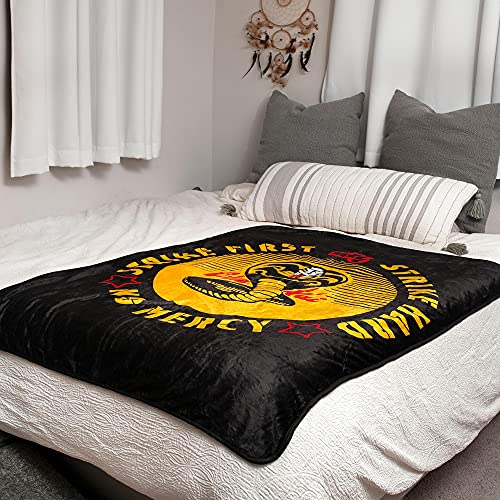 Surreal Entertainment Cobra Kai Strike First Oversized Plush Throw Blanket | Cozy Sherpa Cover For Sofa, Bed Super Soft Fleece Official Karate Kid Collectible 45 x 60 Inches, Yellow, One Size
