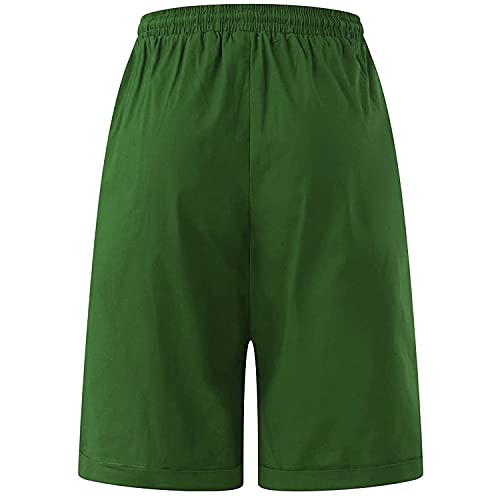 Elastic Waist Knit Bermuda Shorts for Women Drawstring Loose Comfy Jersey Shorts Summer Soft Knee Lenght Short Pants (Green,3X-Large)