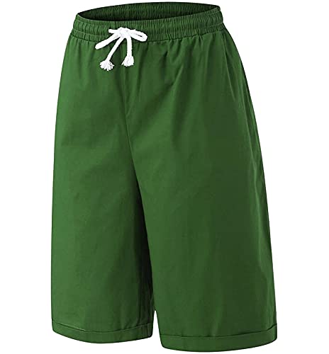 Elastic Waist Knit Bermuda Shorts for Women Drawstring Loose Comfy Jersey Shorts Summer Soft Knee Lenght Short Pants (Green,3X-Large)