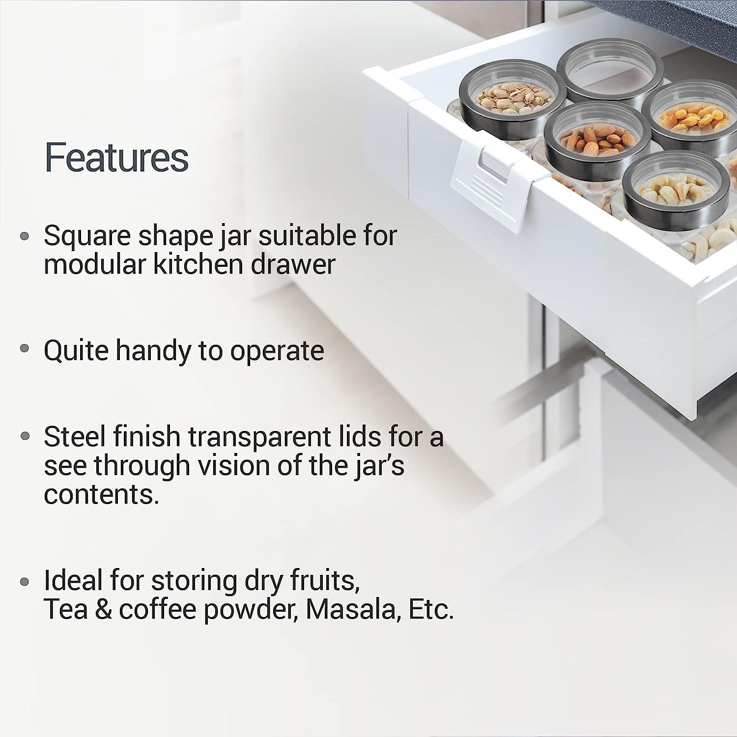 Feelopie Piramal Cube Storage Glass Jar With Airtight See Through Steel Lid|BPAFree|Kitchen Organiser|Modular|Multipurpose Jar |Coffee Bean,Dry Goods,Cookie,Candy,Tea,Spices[800ml,set of 4]