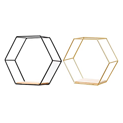 Bluelanss Hexagonal Floating Shelves Wall Mounted Shelf, Rustic Shelves, Metal for Bedroom,Bathroom,Living Room,Kitchen,Home Office, Plant Holder Flower Pot Planter Stand Home Decor Black M