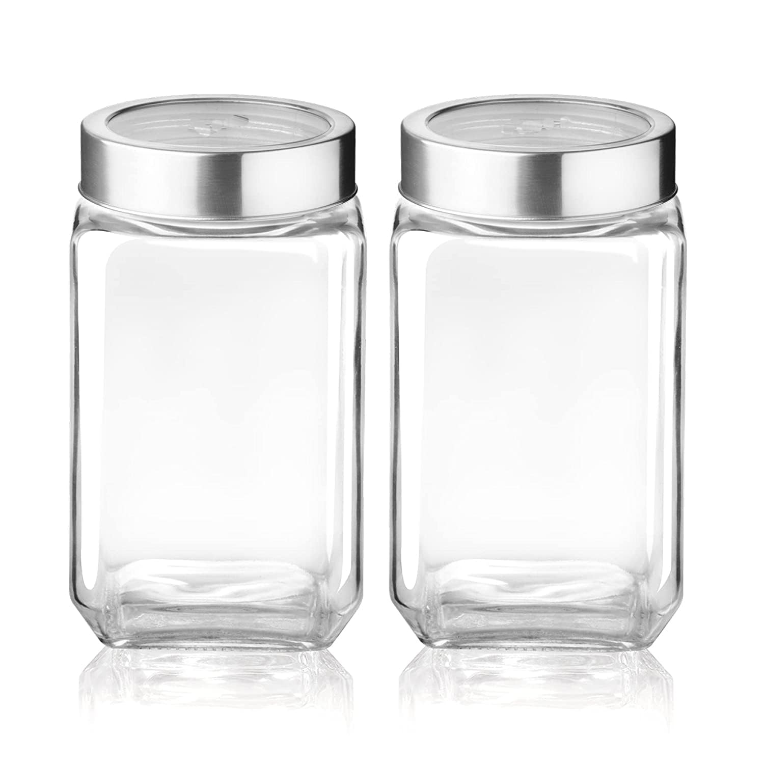 Feelopie Piramal Cube Storage Glass Jar With Airtight See Through Steel Lid|BPAFree|Kitchen Organiser|Modular|Multipurpose Jar |Coffee Bean,Dry Goods,Cookie,Candy,Tea,Spices[800ml,set of 4]