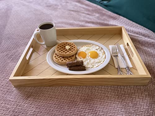 Seasoned Living Rustic Wooden Serving Tray Large 20βx14.4β Water-Resistant Wood Tray for Ottoman, Coffee Table, Breakfast in Bed, Table Centerpiece Home Decor (Natural Pine)
