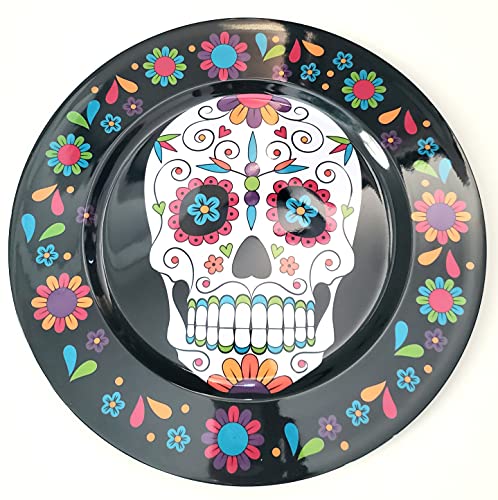 Day Of The Dead Sugar Skull Large Serving Platters Charger Plates, Set of 2, Multicolor, 13x13