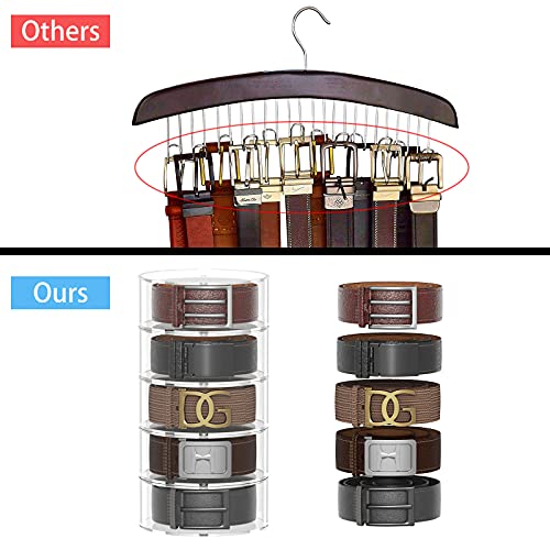 Carmanon 5 Layers Belt Organizer for Closet, Acrylic Belt Storage Organizer Clear Belt Holder, Men Belt Case and Display for Belt Watch Jewelry Bracelets Ring Cosmetic
